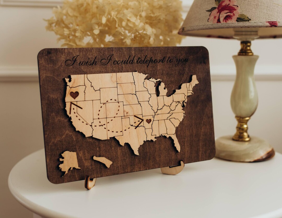 Long Distance Love Map, Personalized Wooden Map Gift for Couples or ...