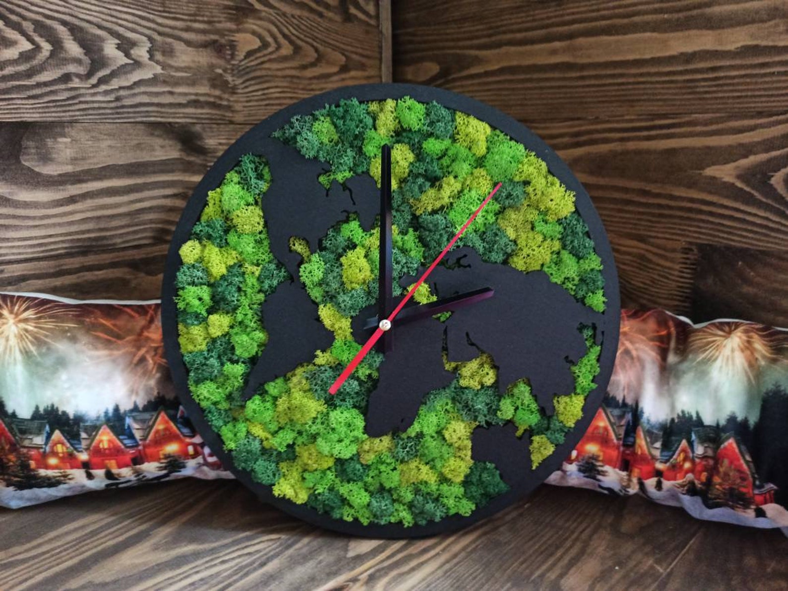 Moss Wall Clock World Map Clock Preserved Moss Large Wall - Etsy