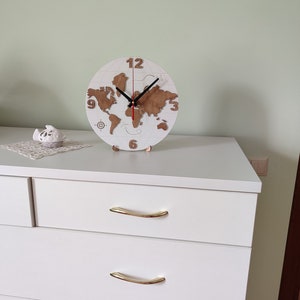Unique Wall Clock With Map of the World, Wooden Wall Clock, Travel ...