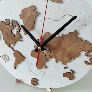 Unique Wall Clock With Map of the World, Wooden Wall Clock, Travel ...
