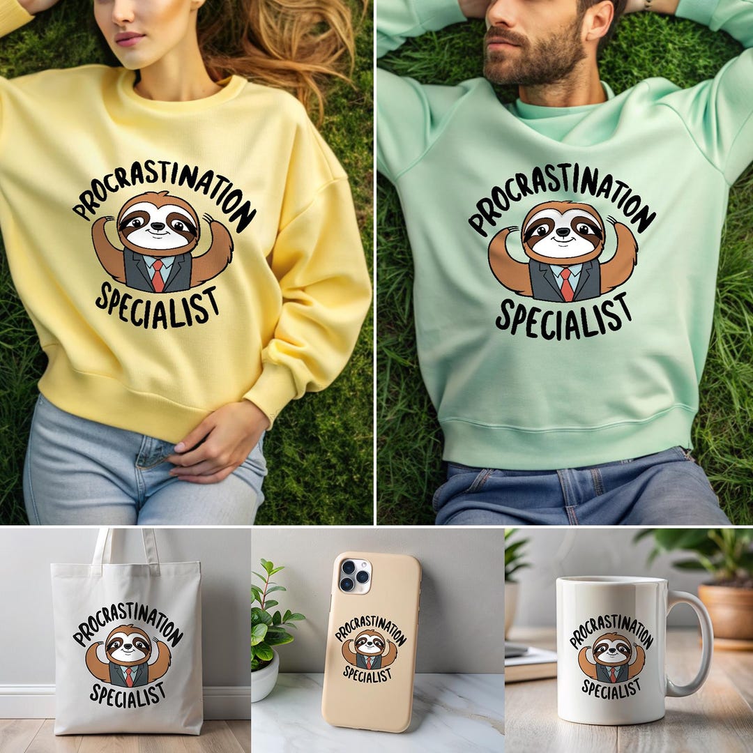 Sloth Clipart Vector, Svg, PNG, Procrastination Specialist, Lazy Sloth ...