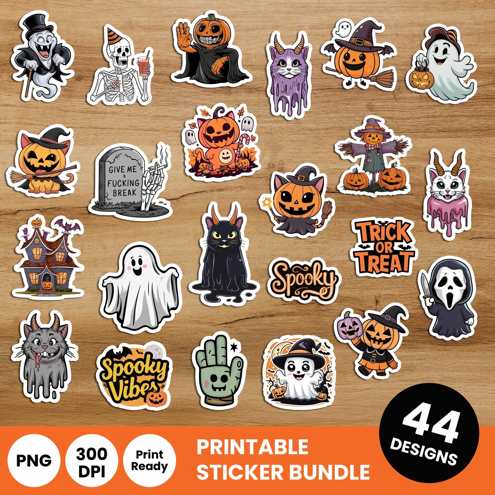 44 Halloween Sticker Png Bundle, Digital Printable PNG Stickers ...
