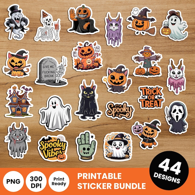 44 Halloween Sticker Png Bundle, Digital Printable PNG Stickers ...