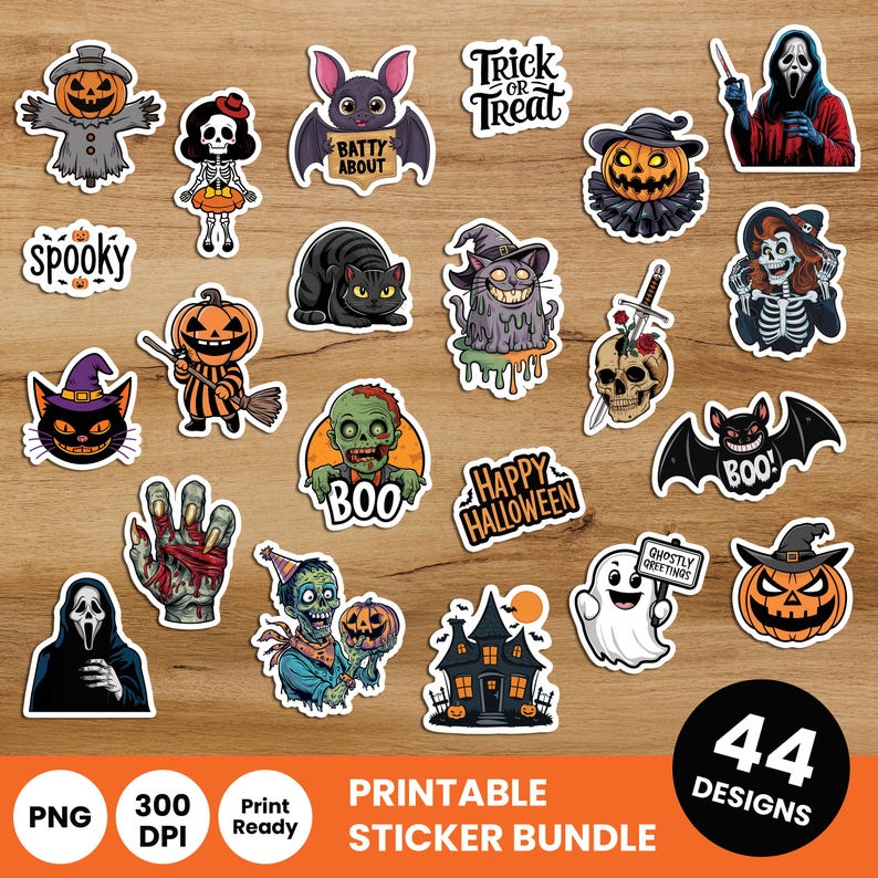 44 Halloween Sticker Png Bundle, Digital Printable PNG Stickers ...
