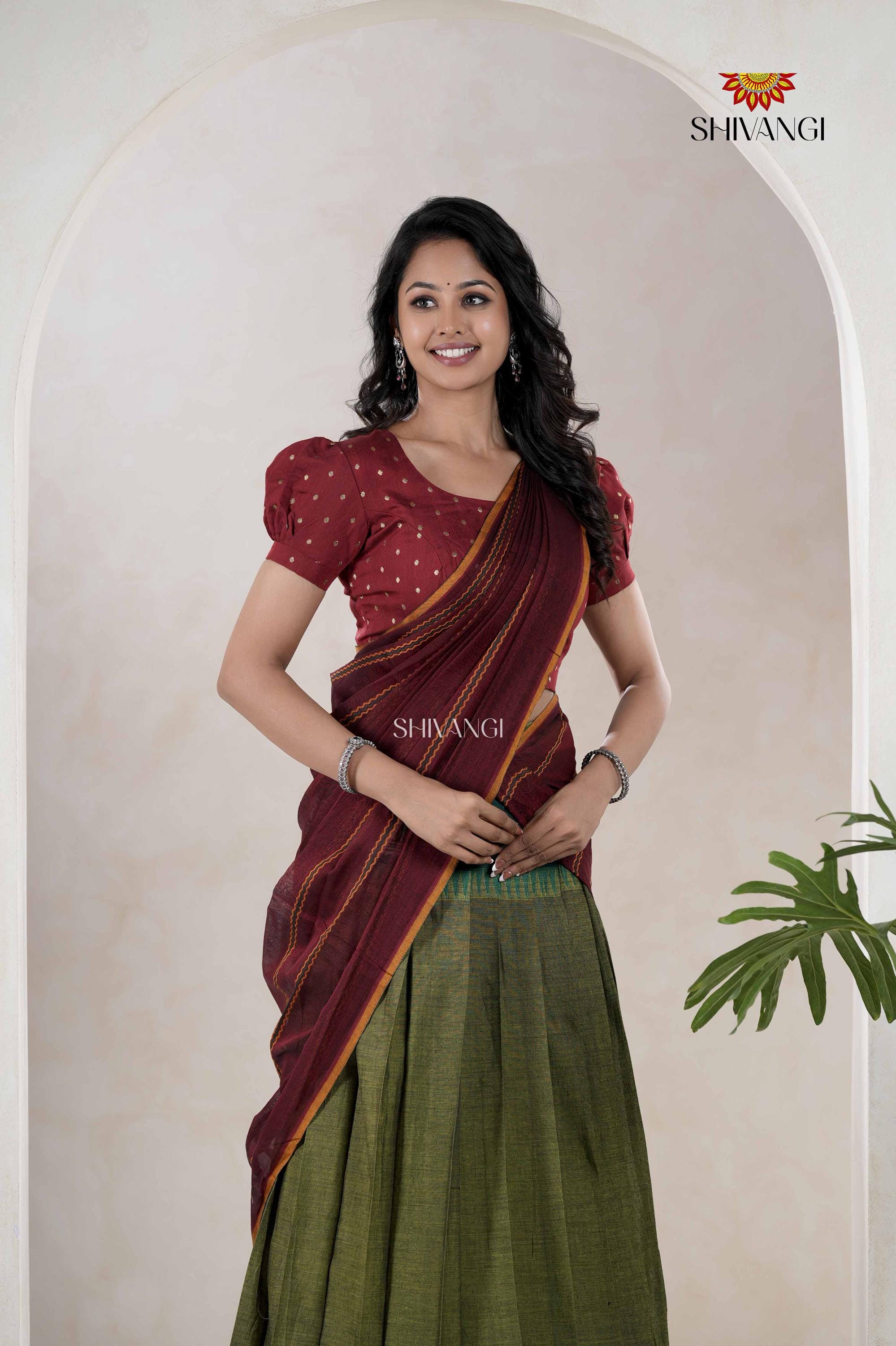 Shivangi Clothing Traditional Green Cotton Sunset Half Saree | Lehenga ...
