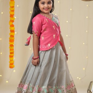 Shivangi Clothing Grey Kota Creeper Traditional Pattu Pavadai for Girls ...