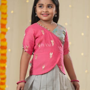 Shivangi Clothing Grey Kota Creeper Traditional Pattu Pavadai for Girls ...