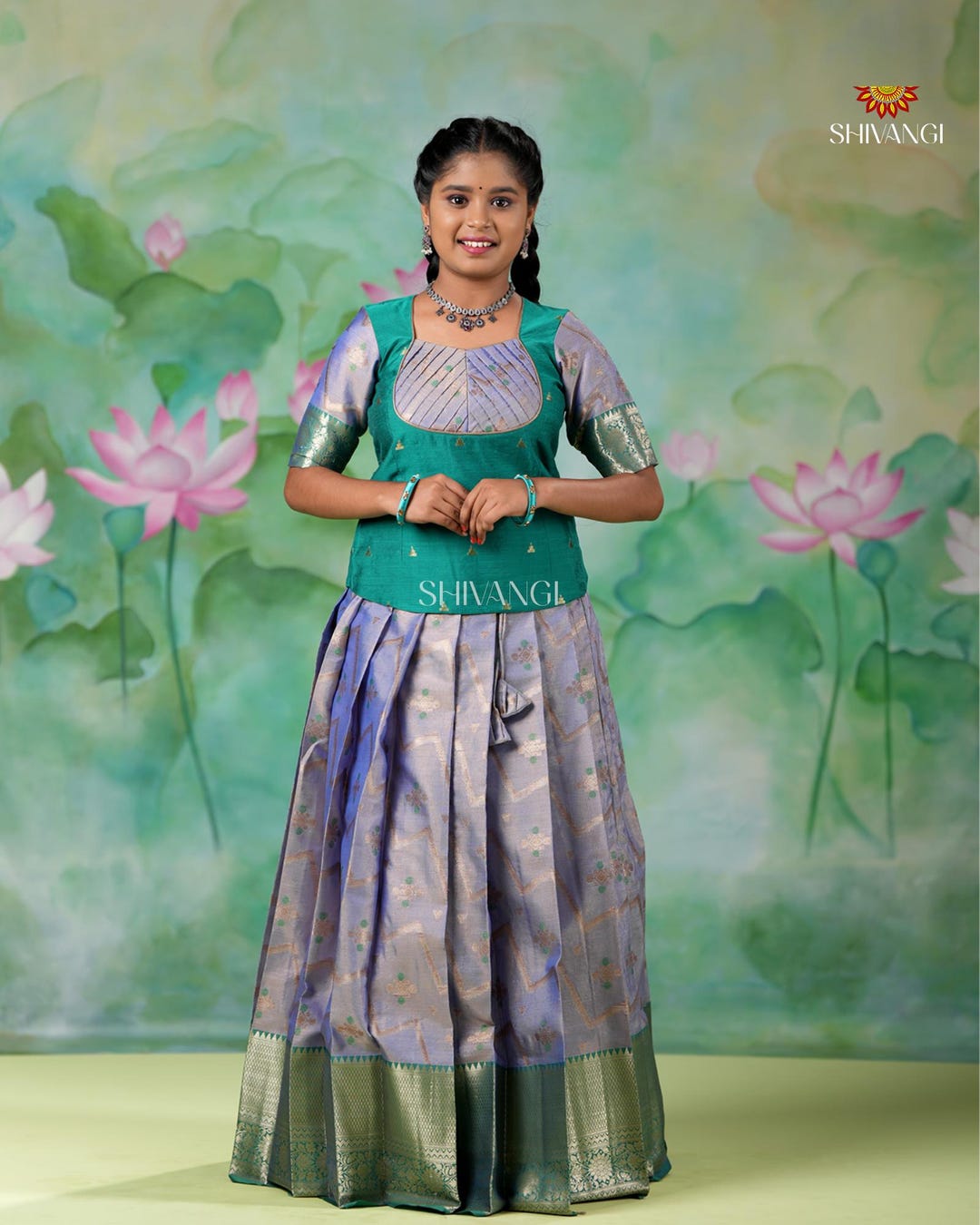 Shivangi Clothing Girls Lavender Green Kolam Pavadai Sattai - Etsy