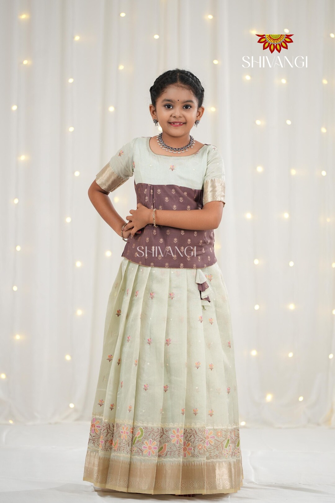 Shivangi Clothing Green Kukkoo Floral Pattu Pavadai - Etsy