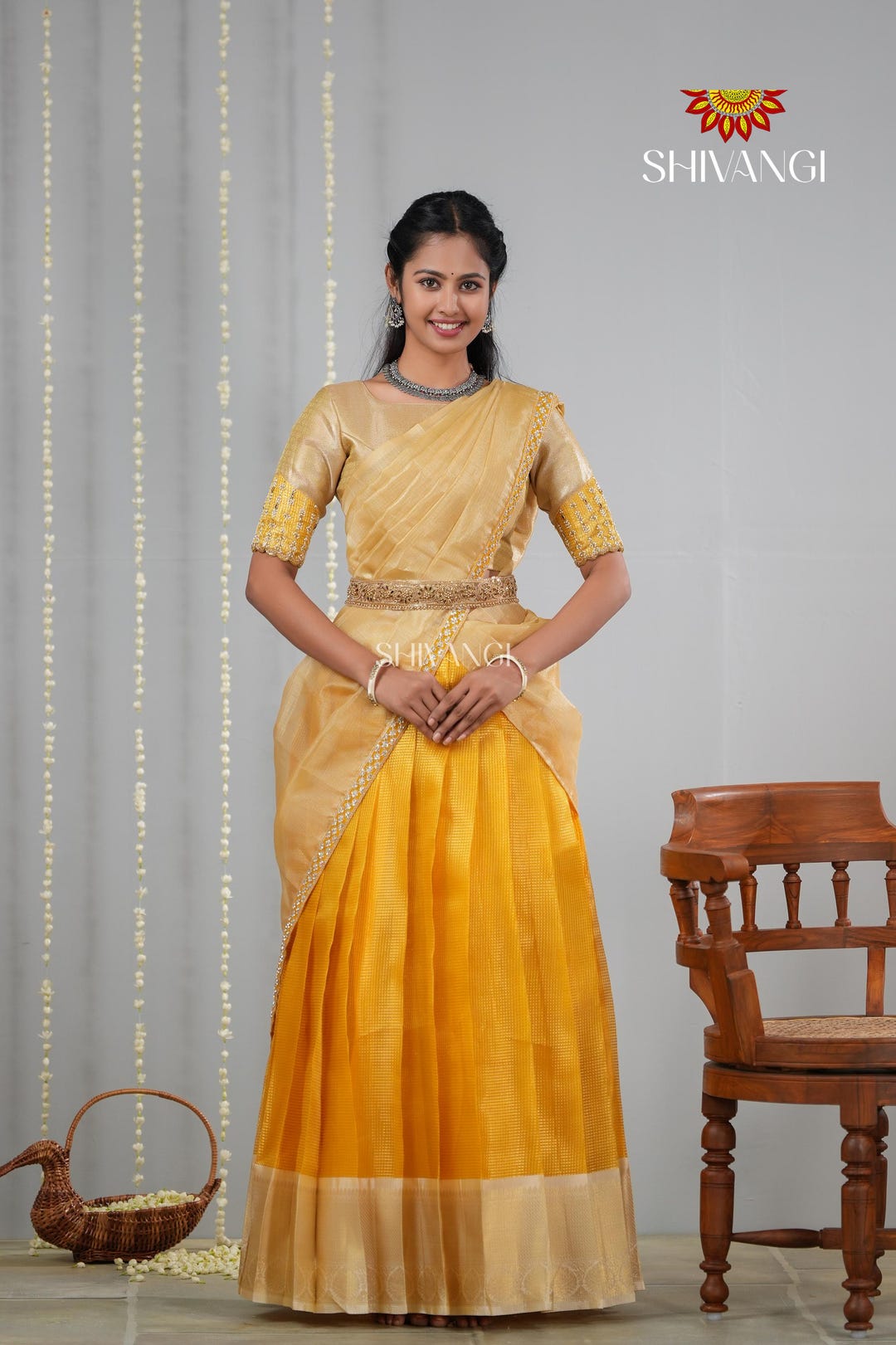 Shivangi Clothing Yellow Tiny Checks Traditional Half Saree Lehenga for ...