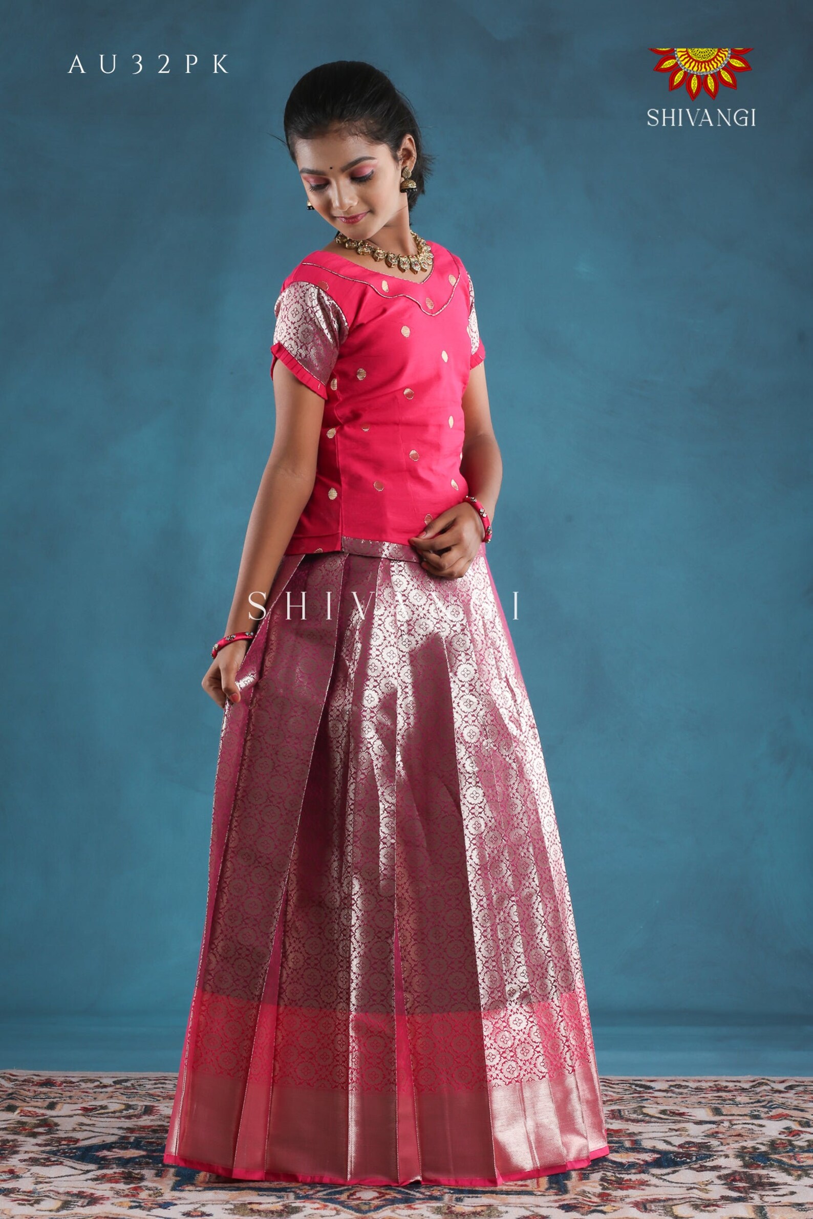 Pink Golden Aster Pattu Pavadai for Girls - Etsy