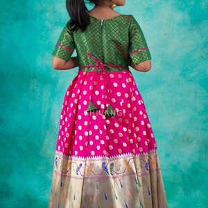 Shivangi Clothing Girls Pink Paithani Hornbill Long Frock - Etsy