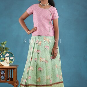 Parrot Green Pichwai Lotus Pattu Pavadai for Girls - Etsy