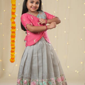 Shivangi Clothing Grey Kota Creeper Traditional Pattu Pavadai for Girls ...