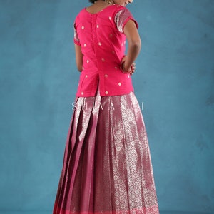 Pink Golden Aster Pattu Pavadai for Girls - Etsy