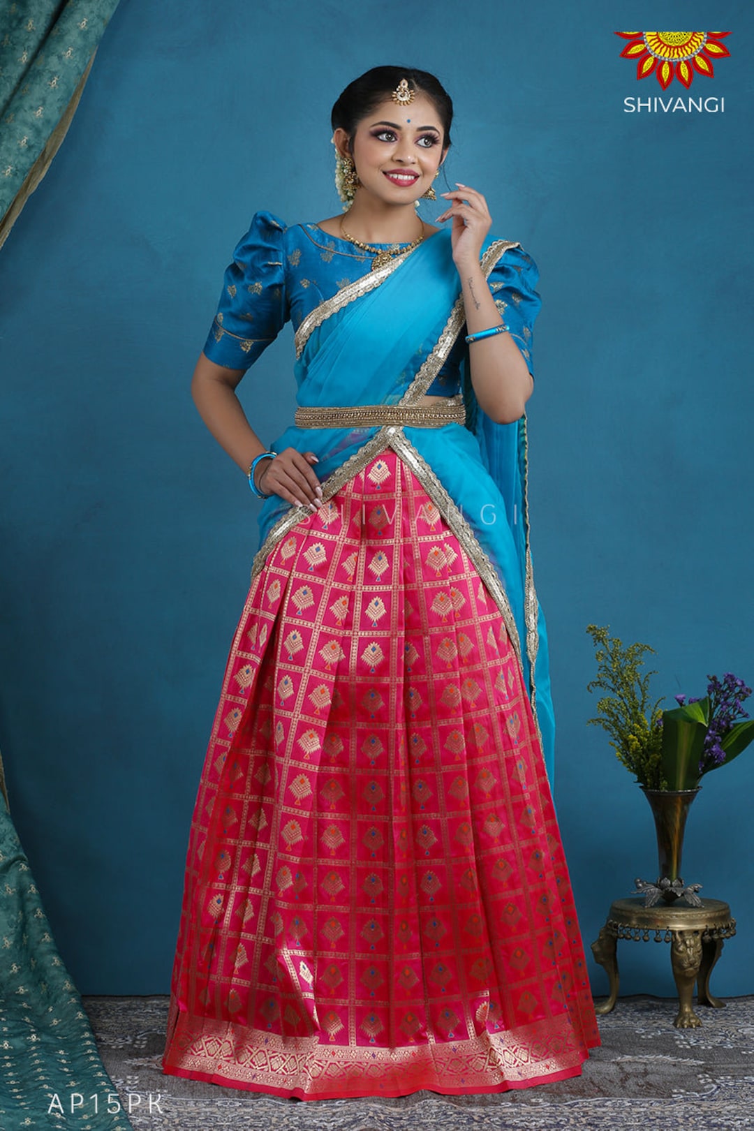 Girls Pink Checks Chanbali Half Saree Langa Davani - Etsy