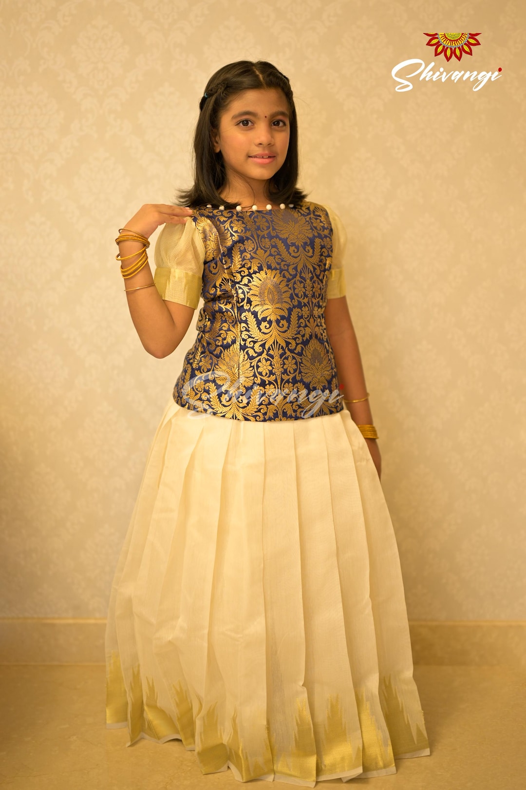 Shivangi Clothing Navy Blue Onam Temple Pattu Pavadai - Etsy