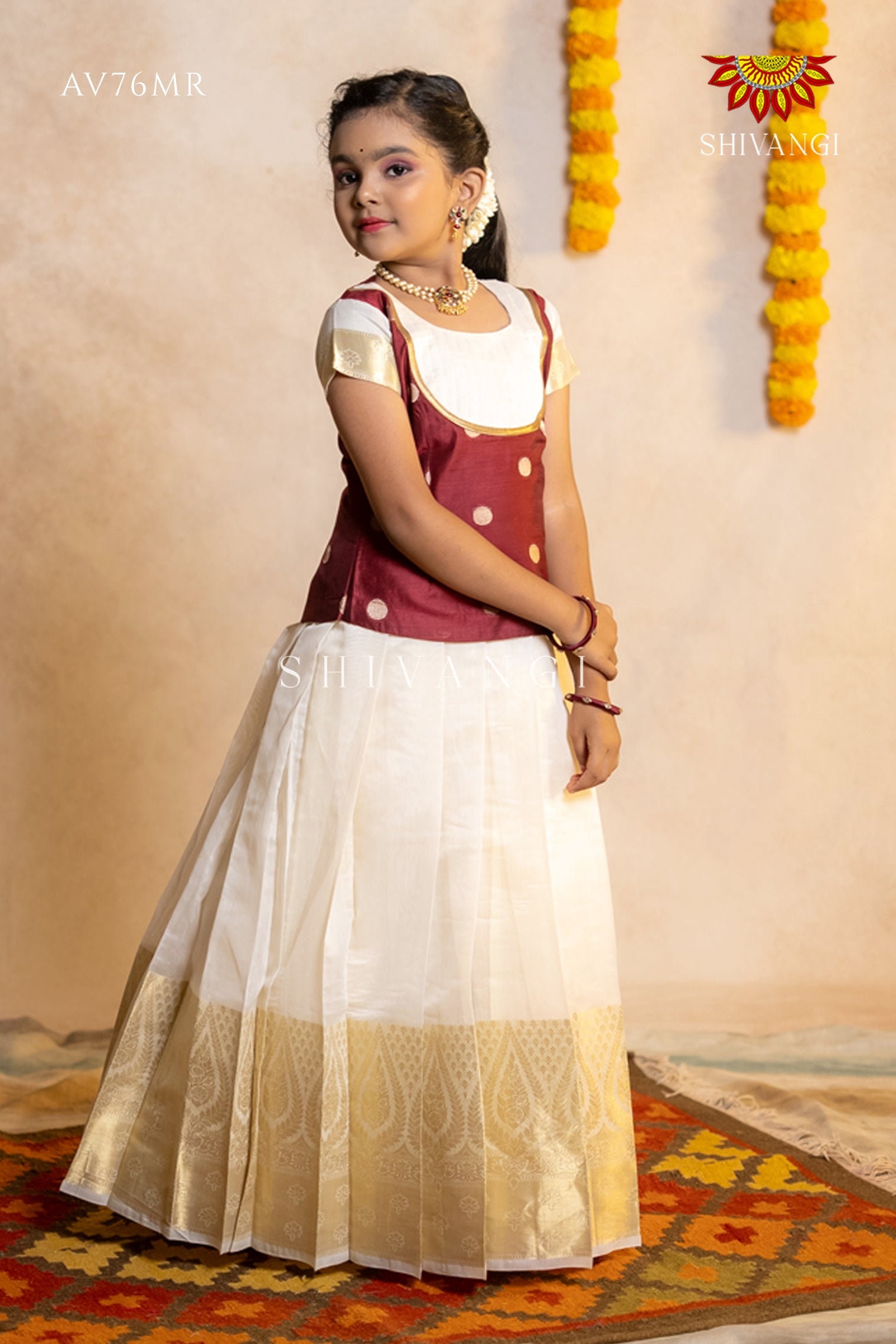 Onam Collection Maroon Onam Floral Bhutta Pattu Pavadai - Etsy