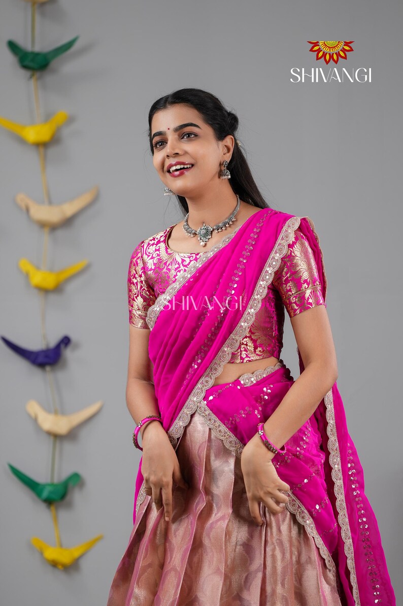 Shivangi Clothing Pink Spiral Tree Traditional Half Saree Lehenga for ...