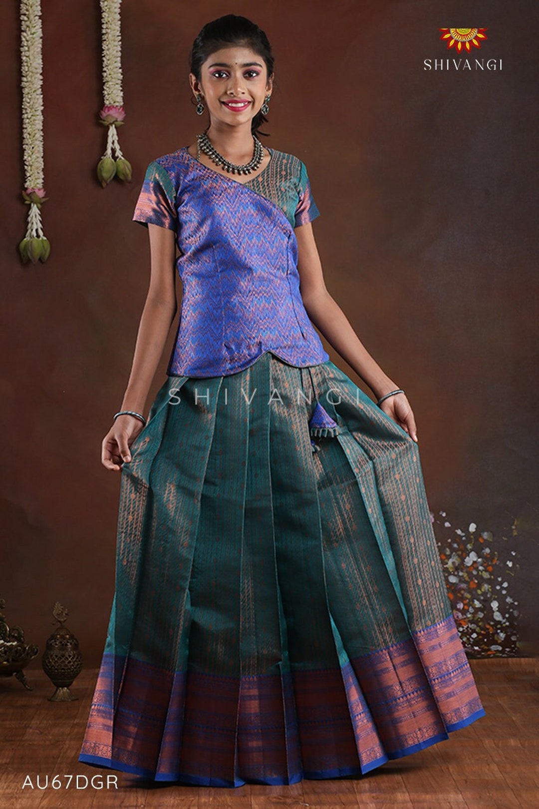 Dark Green Copper Silk Pattu Pavadai for Girls Festive - Etsy