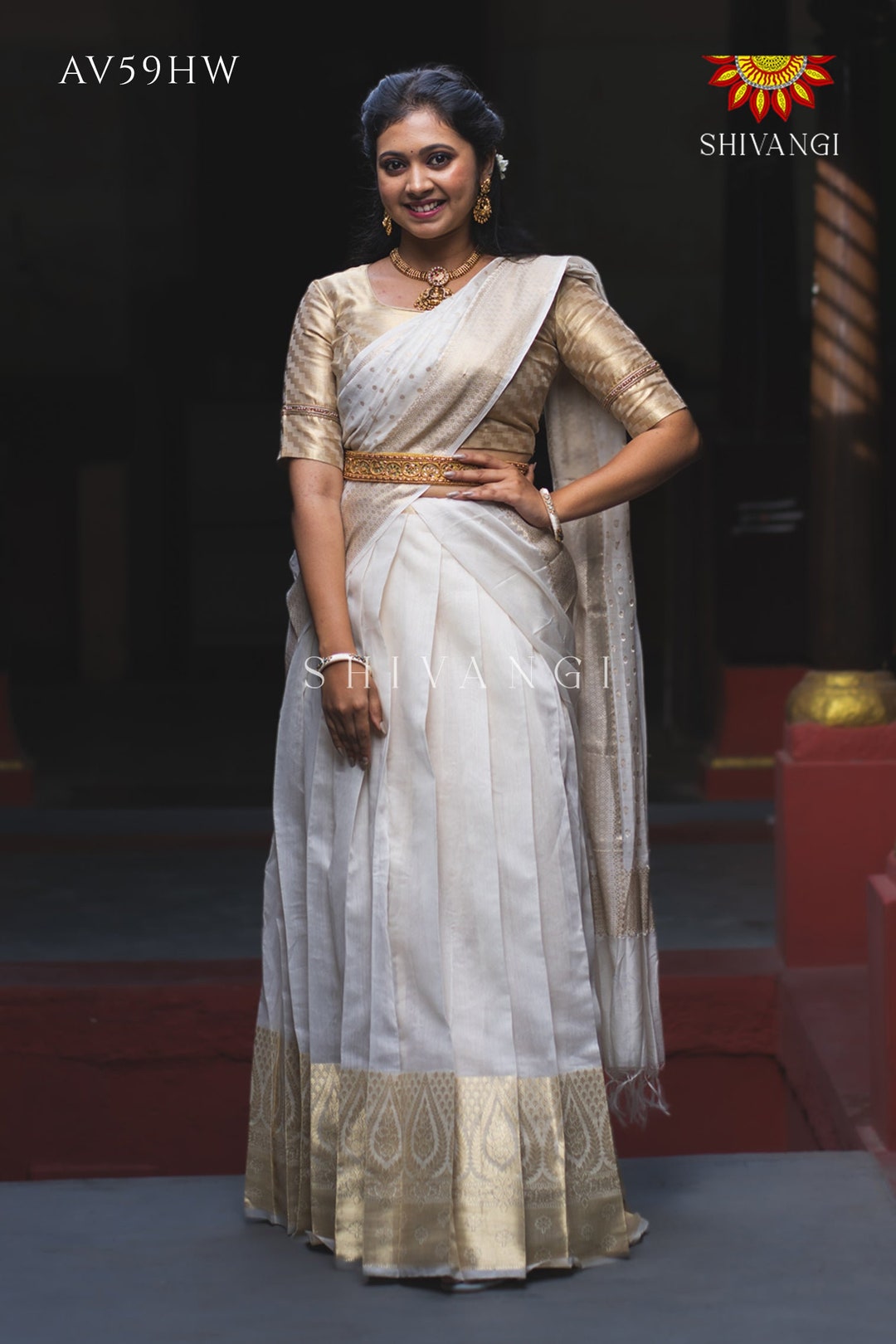 Buy Onam White Pavadai Davani for Girls Online in India - Etsy