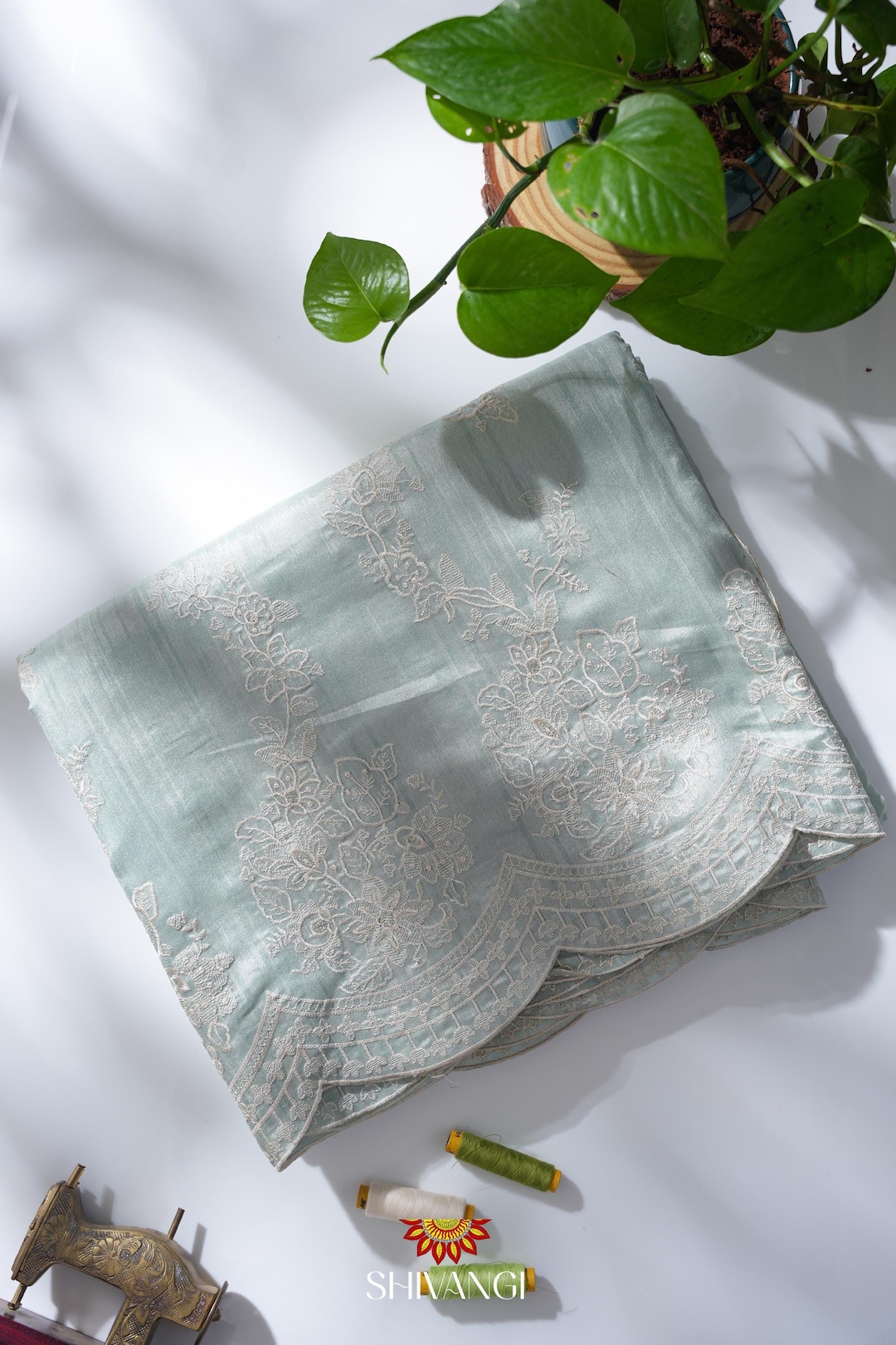 Ramar Green Thread Embroidery Work Tusser Silk Saree With Unstitched ...