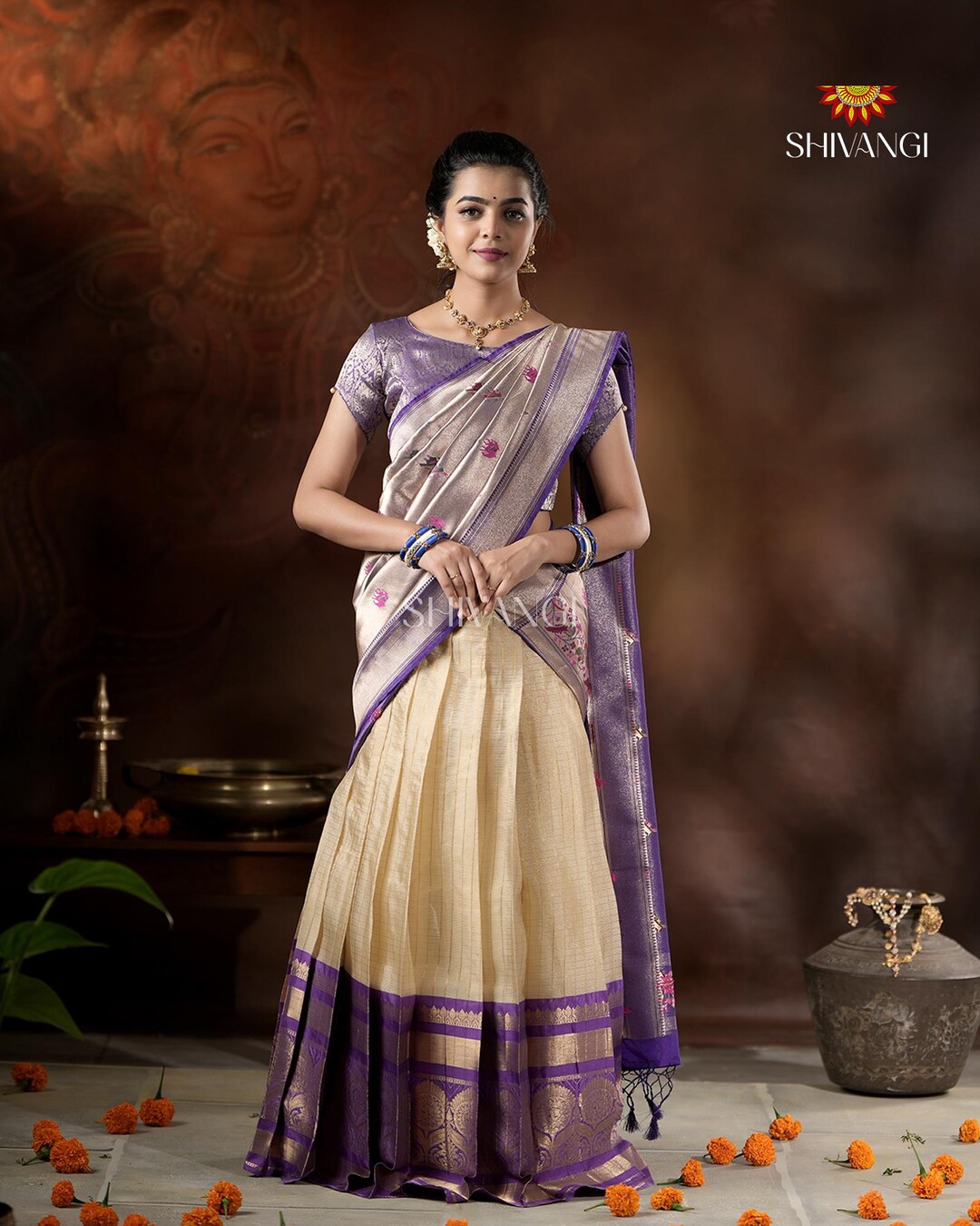 Shivangi Clothing Golden Sunflower Half Saree - Etsy