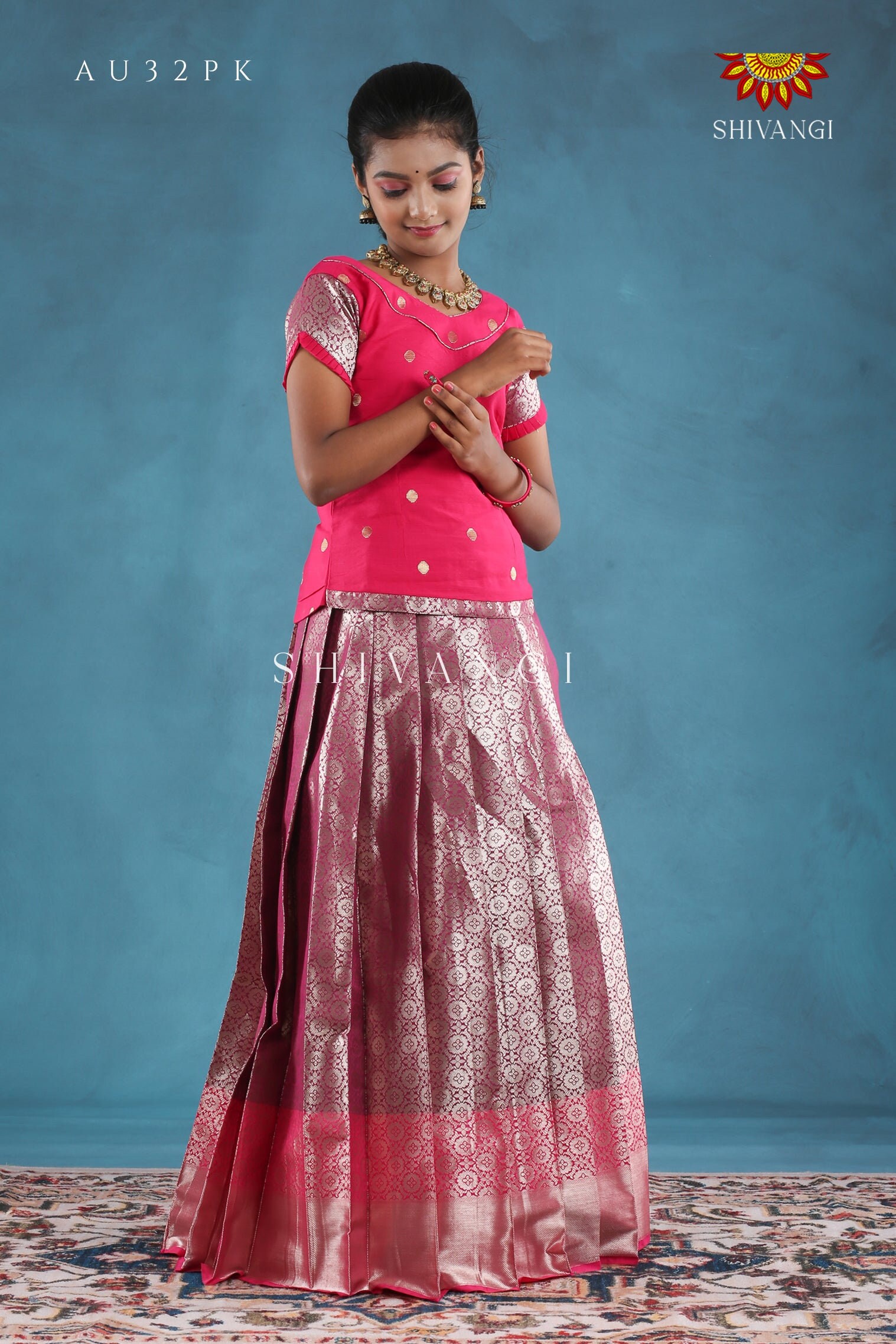 Pink Golden Aster Pattu Pavadai for Girls - Etsy