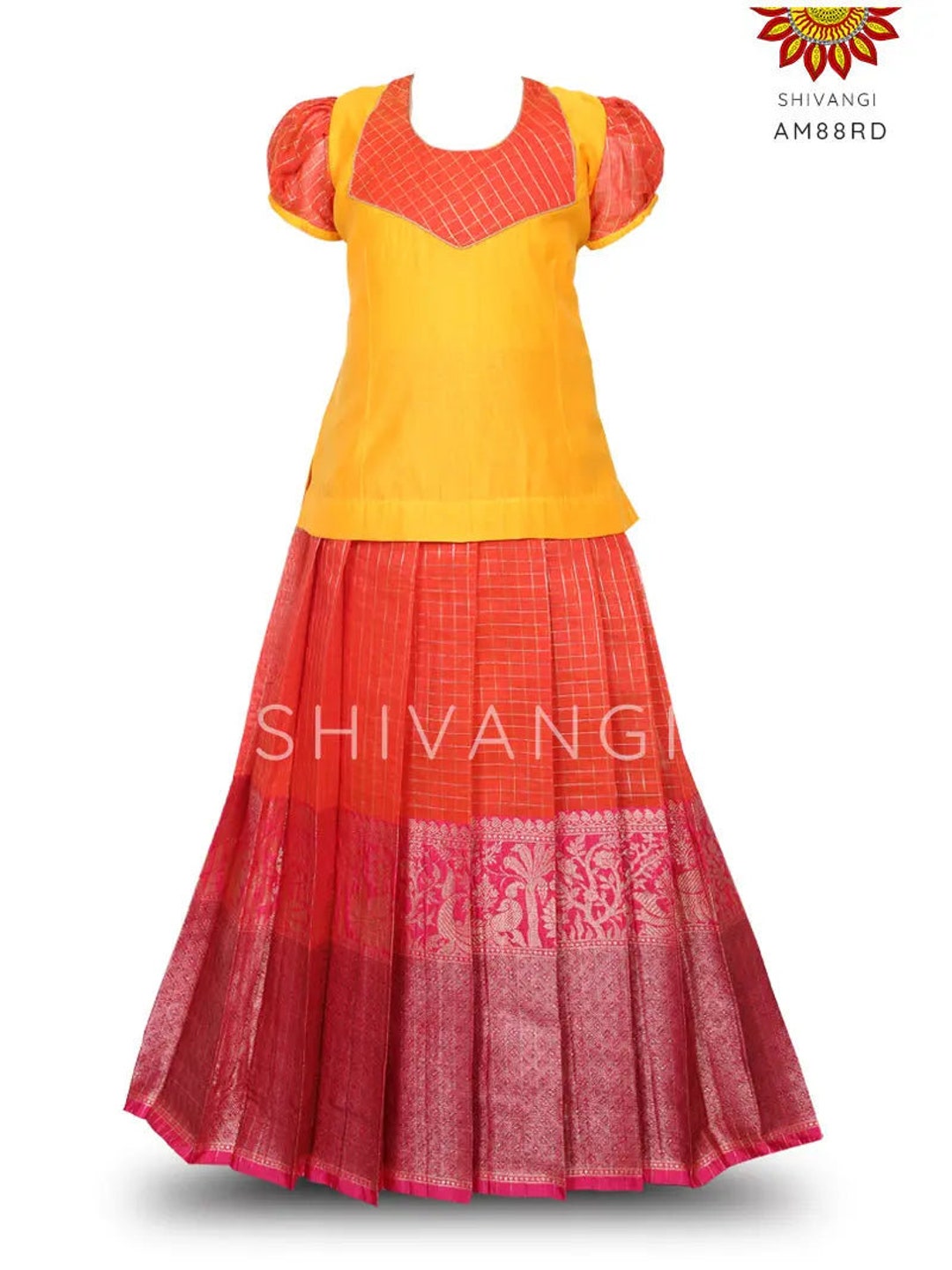 Girls Red Blooming Tree Pattu Pavadai - Etsy