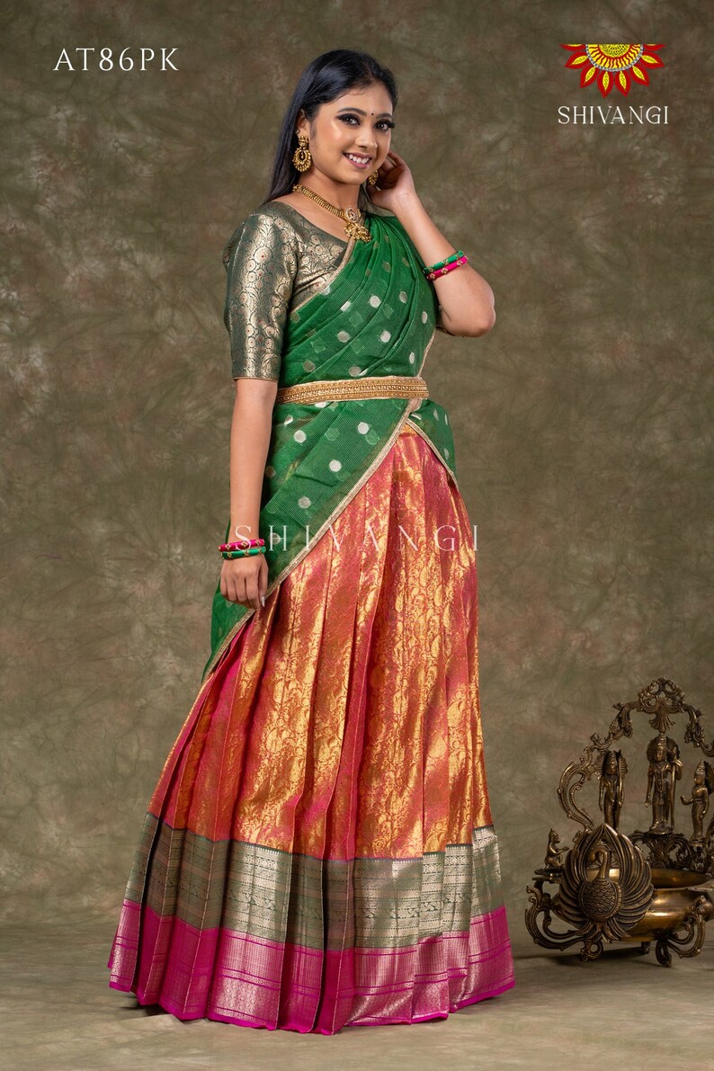 Girls Pink Potly Mango Half Saree Langa Davani - Etsy