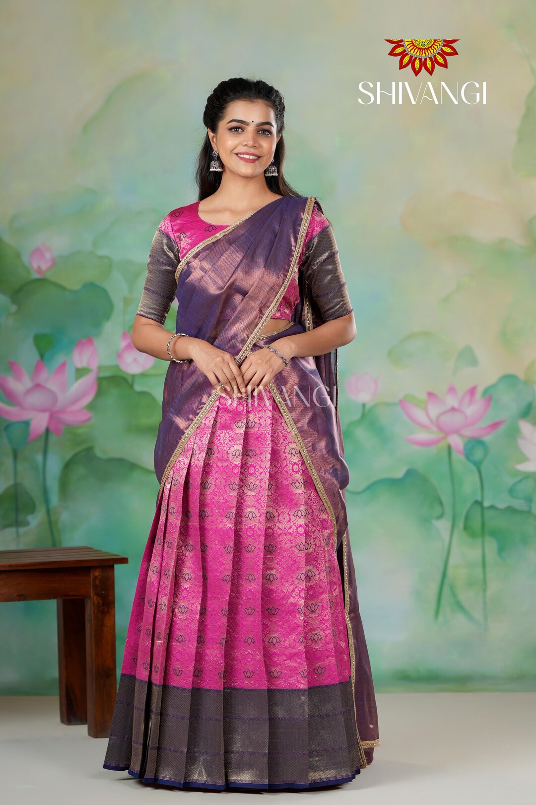 Shivangi Clothing Traditional Pink Banaraslotus Half Saree for Girls - Etsy