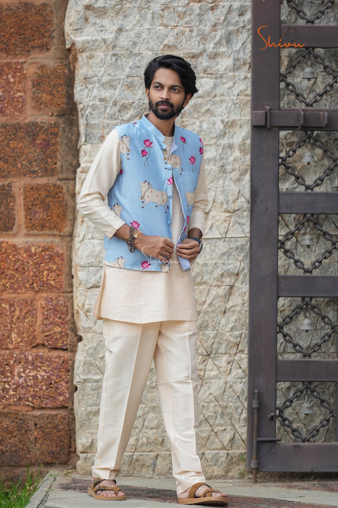 Shivangi Clothing Blue Pichwai Neheru Jacket Set for Boys - Etsy