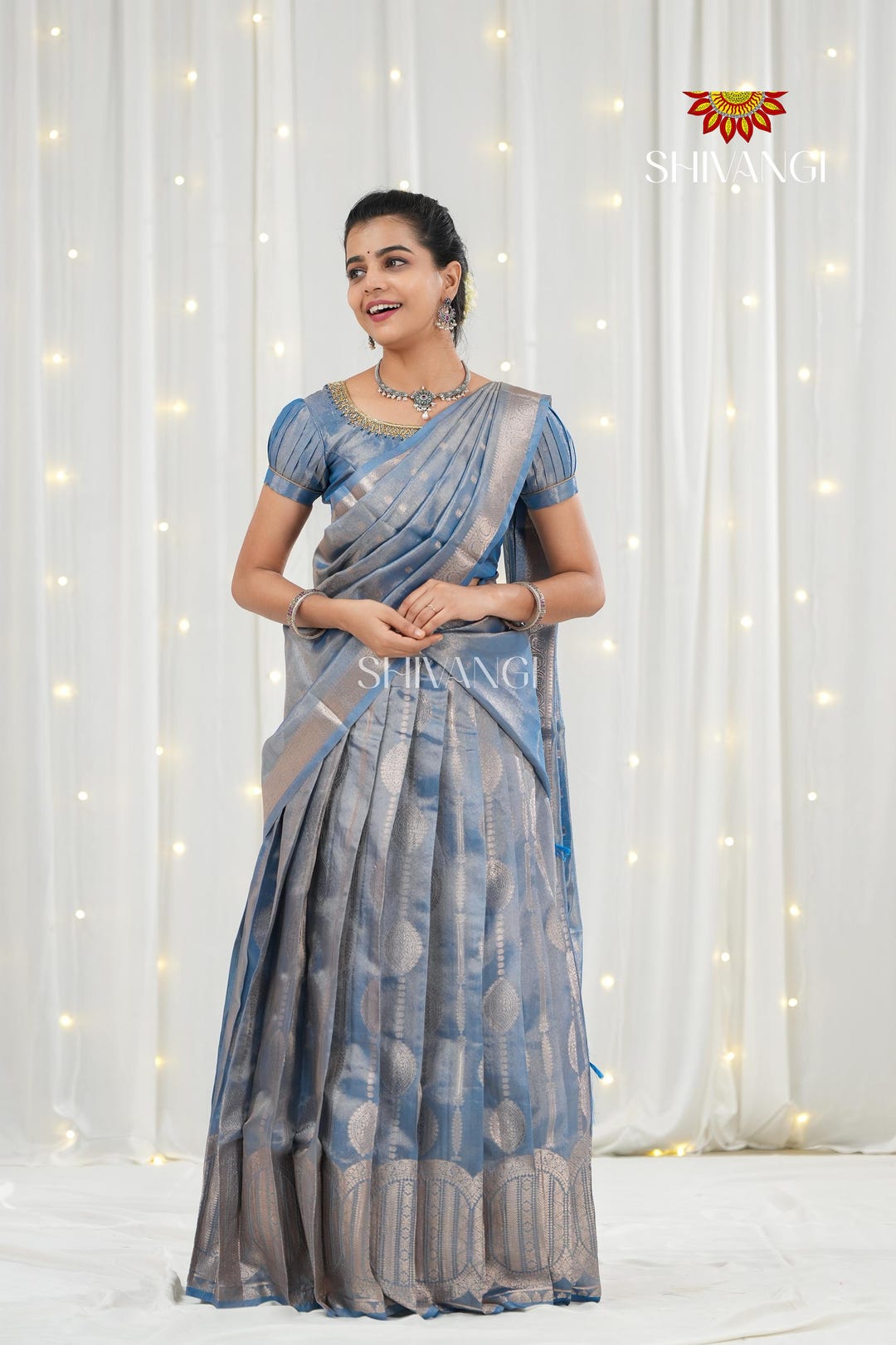 Shivangi Clothing Blue Tissue Garland Traditional Half Saree | Lehenga ...