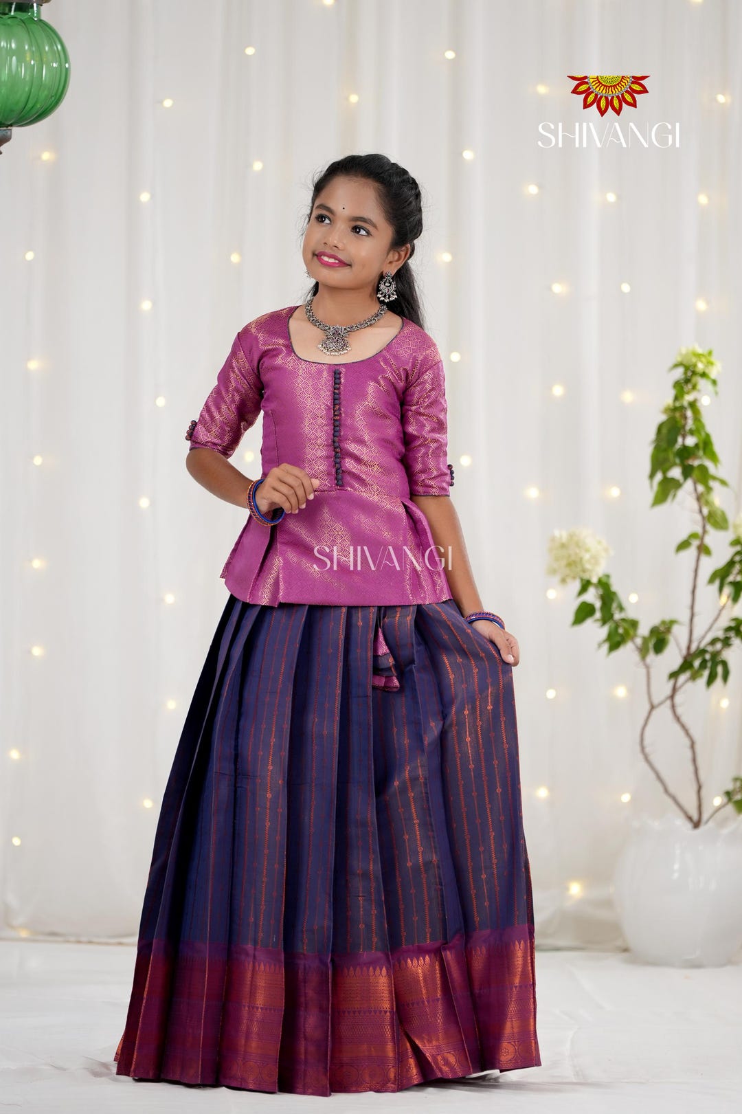 Shivangi Clothing Navy Blue Copper Rail Pattu Pavadai - Etsy