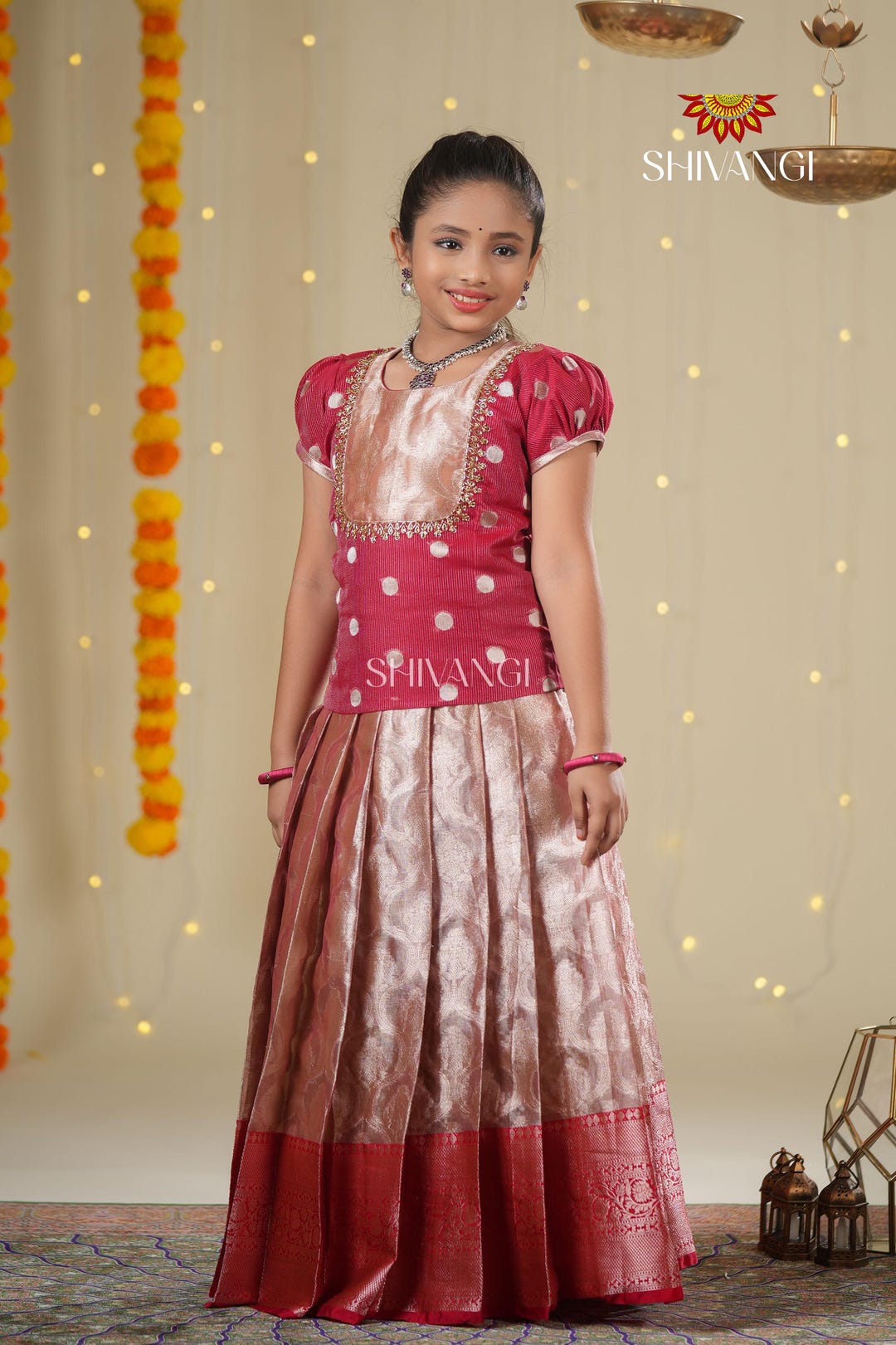 Shivangi Clothing Red Traditional Spiral Tree Pattu Pavadai - Etsy