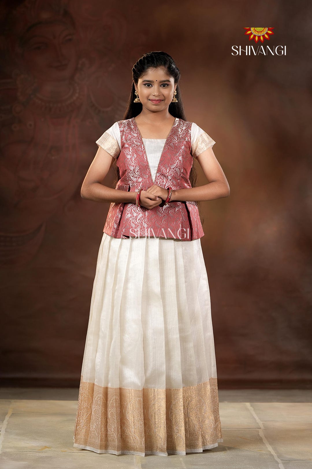 Shivangi Clothing Red Onam White Pattu Pavadai for Girls!!! - Etsy