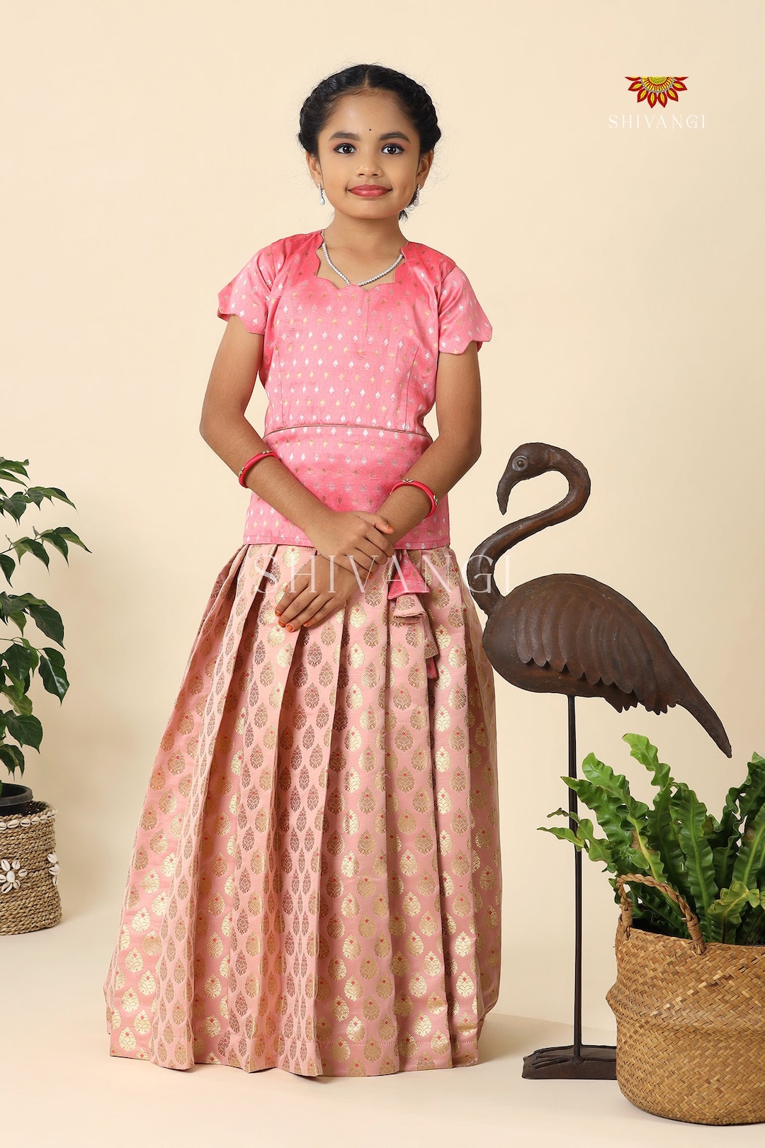 Pink Floral Drops Pattu Pavadai for Kids - Etsy