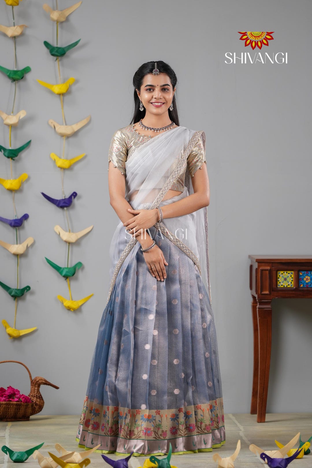 Shivangi Clothing Blue Rose Paithani Traditional Half Saree Lehenga for ...