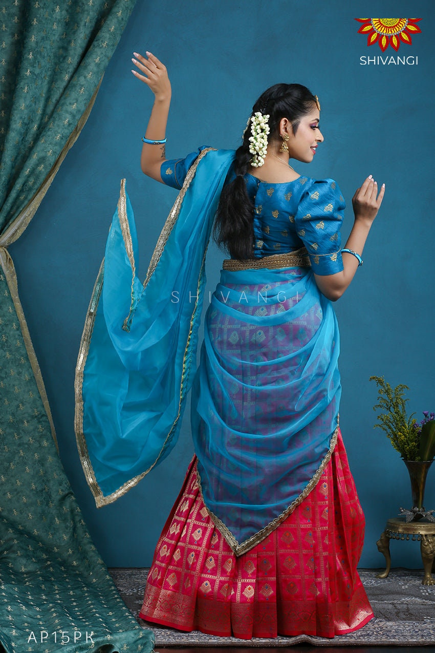 Girls Pink Checks Chanbali Half Saree Langa Davani - Etsy