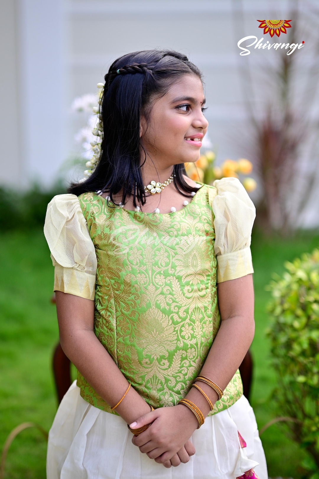 Shivangi Clothing Green Onam Temple Pattu Pavadai - Etsy