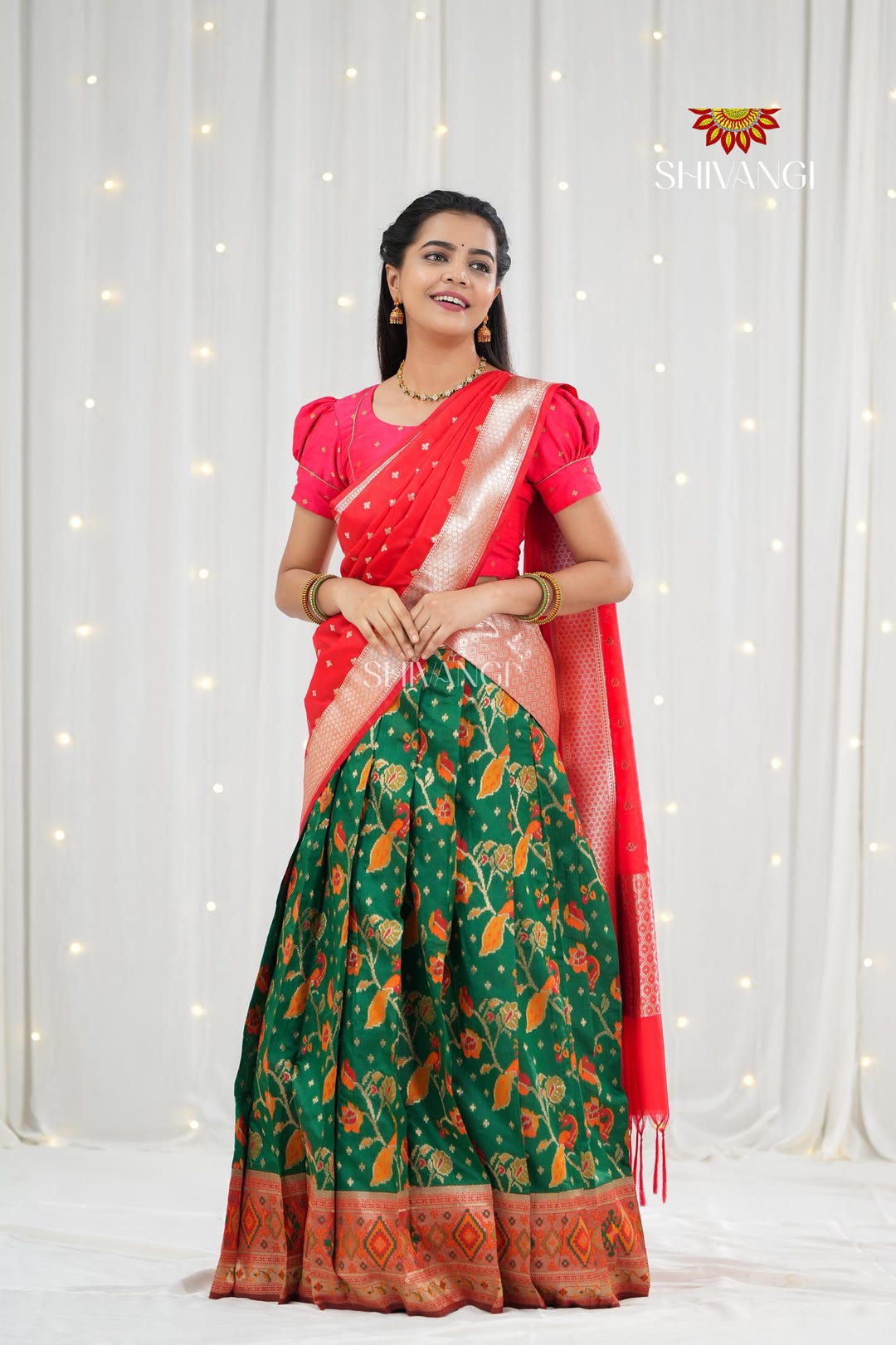 Shivangi Clothing Green Peacock Dragon Traditional Half Saree Lehenga ...