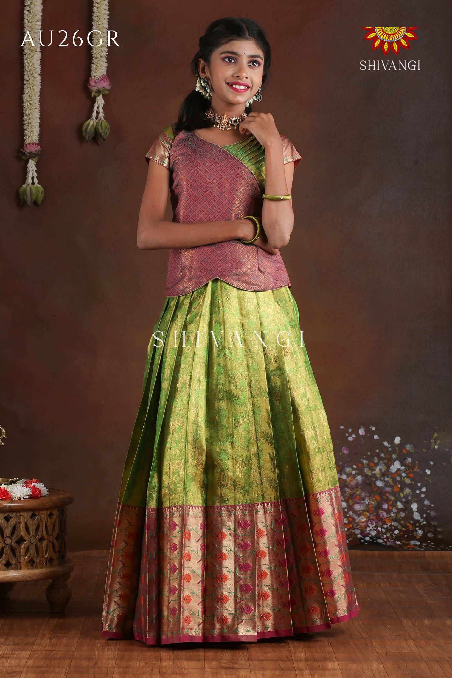 Green Tissue Pochampali Pattu Pavadai - Etsy