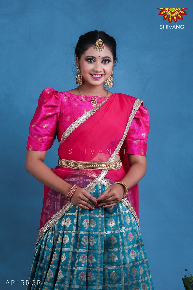 Girls Green Checks Chanbali Half Saree Langa Davani - Etsy