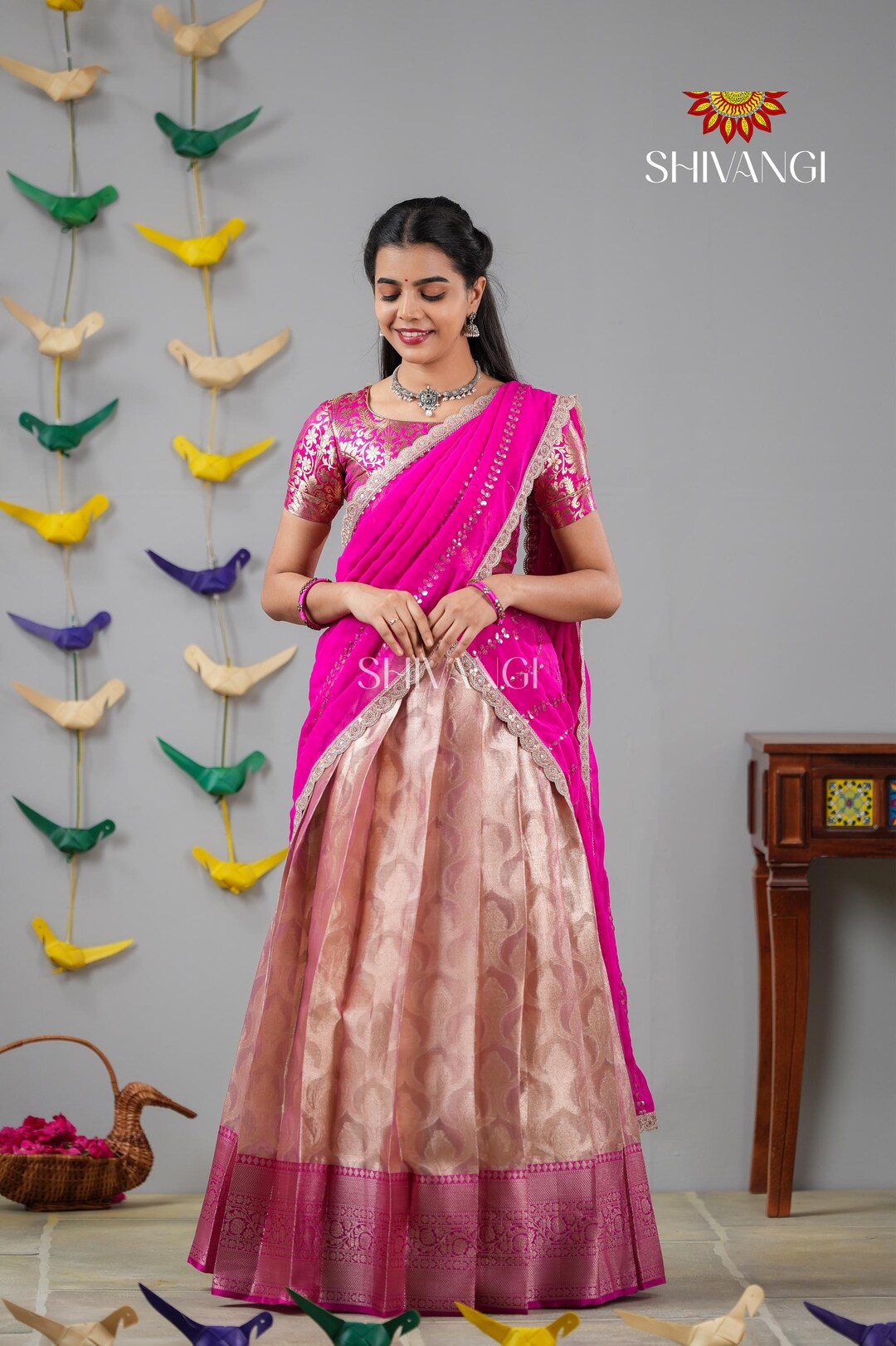 Shivangi Clothing Pink Spiral Tree Traditional Half Saree Lehenga for ...