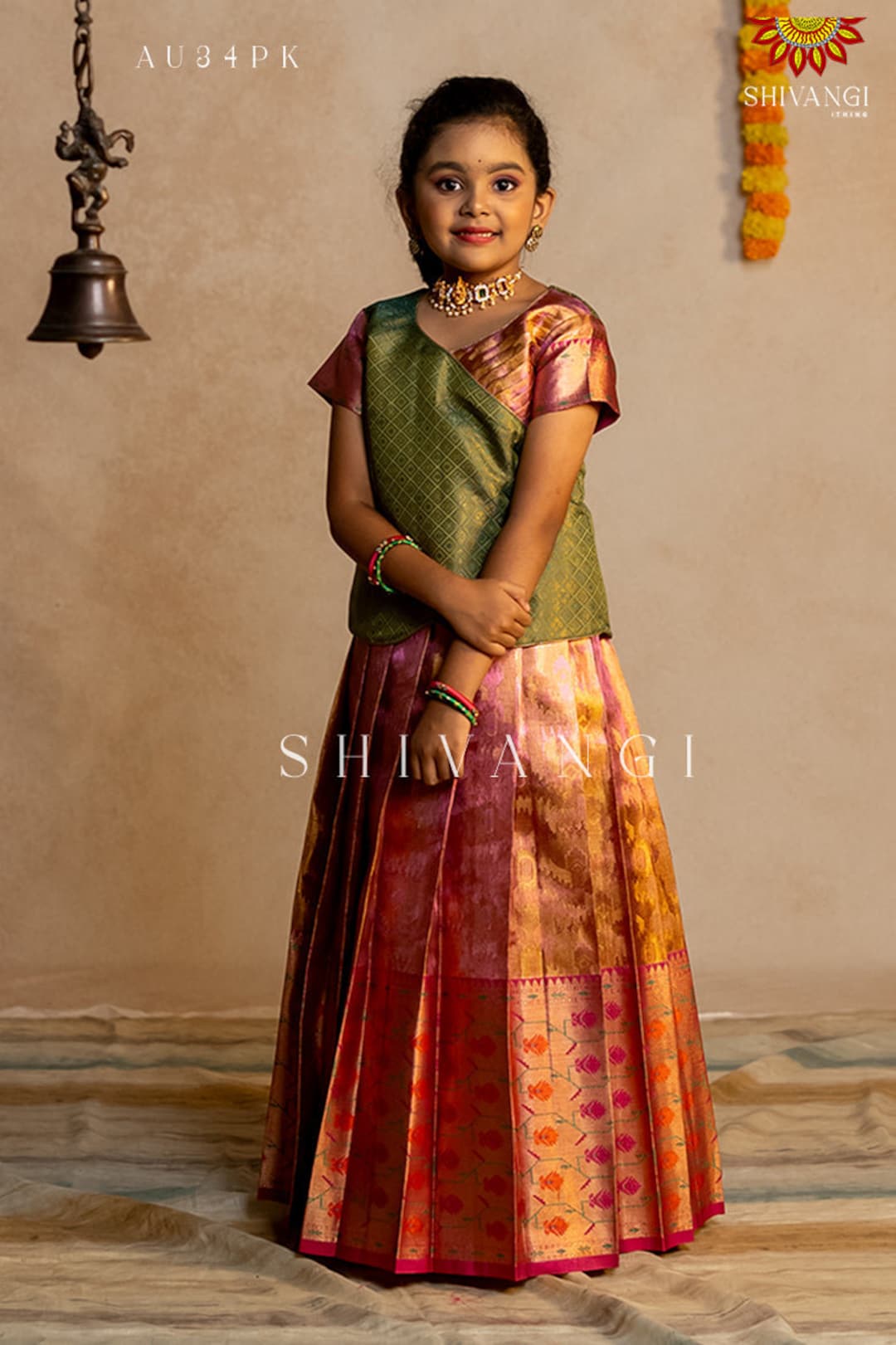 Pink Tissue Pochampali Pattu Pavadai - Etsy