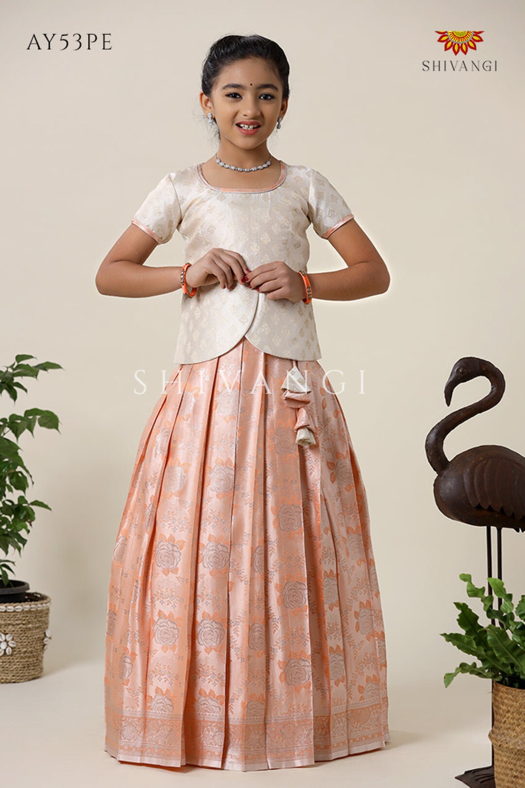 Peach Pastel Rose Pattu Pavadai for Girls Festive Wear - Etsy
