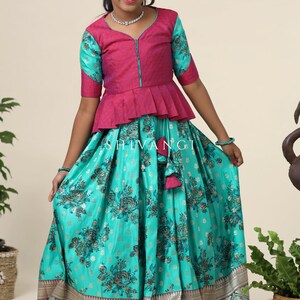 Satin Rose Bunch Pattu Pavadai for Girls Green Festive - Etsy