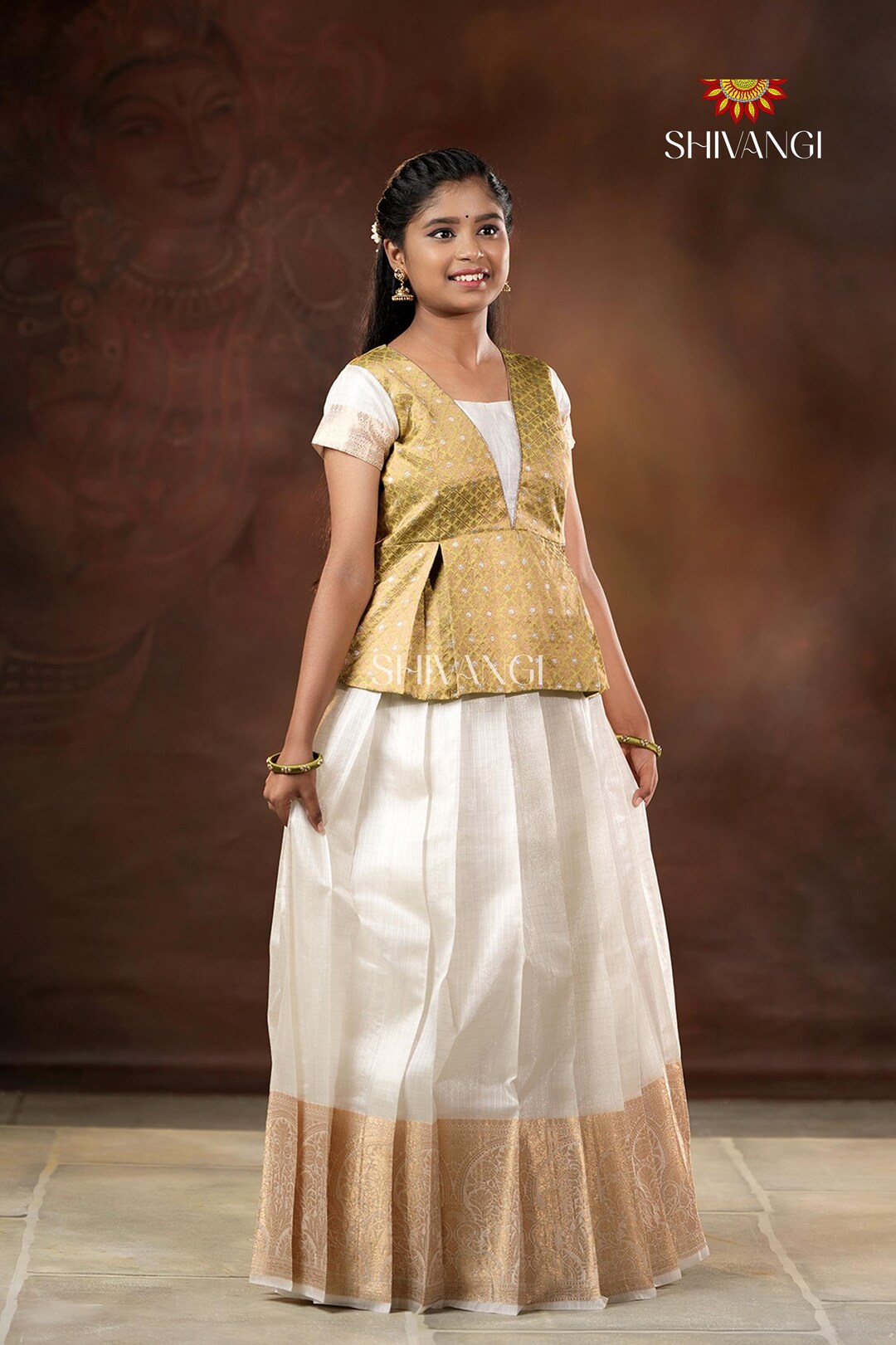 Onam Collection Green Onam White Pattu Pavadai for Girls - Etsy