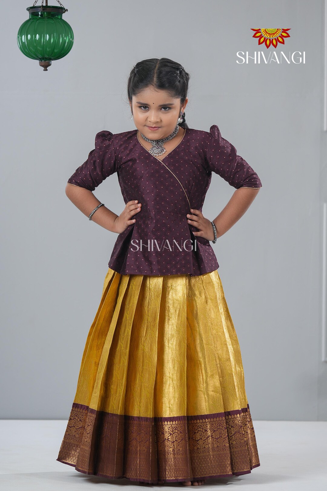 Shivangi Clothing Yellow Mango Leaf Pattu Pavadai - Etsy