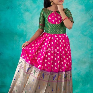 Shivangi Clothing Girls Pink Paithani Hornbill Long Frock - Etsy